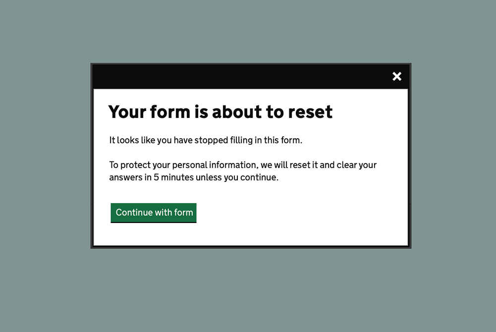 Timeout warning - MOJ Design System